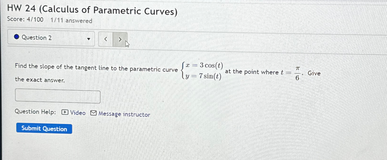 Solved HW 24 (Calculus of Parametric Curves)Score: | Chegg.com
