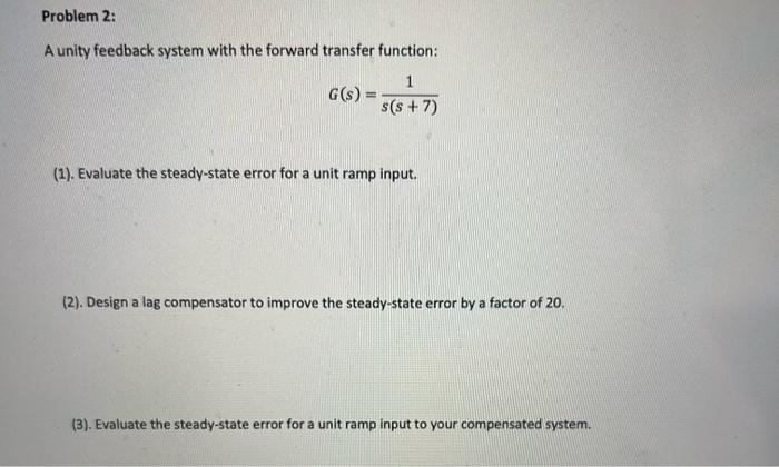 Solved A unity feedback system with the forward transfer | Chegg.com