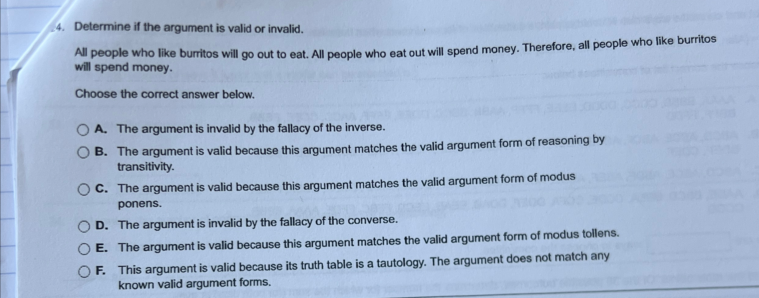 Solved Determine if the argument is valid or invalid.All | Chegg.com