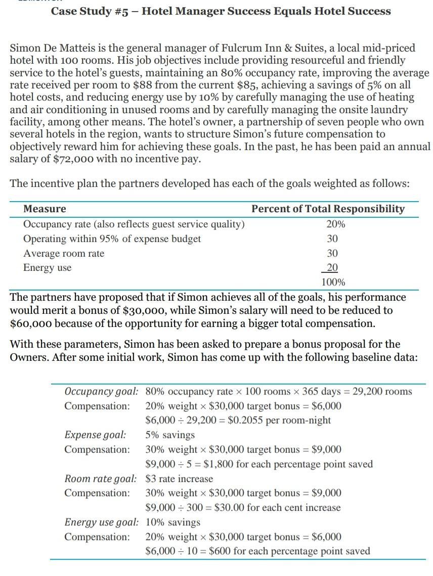 Solved Case Study \#5 - Hotel Manager Success Equals Hotel | Chegg.com