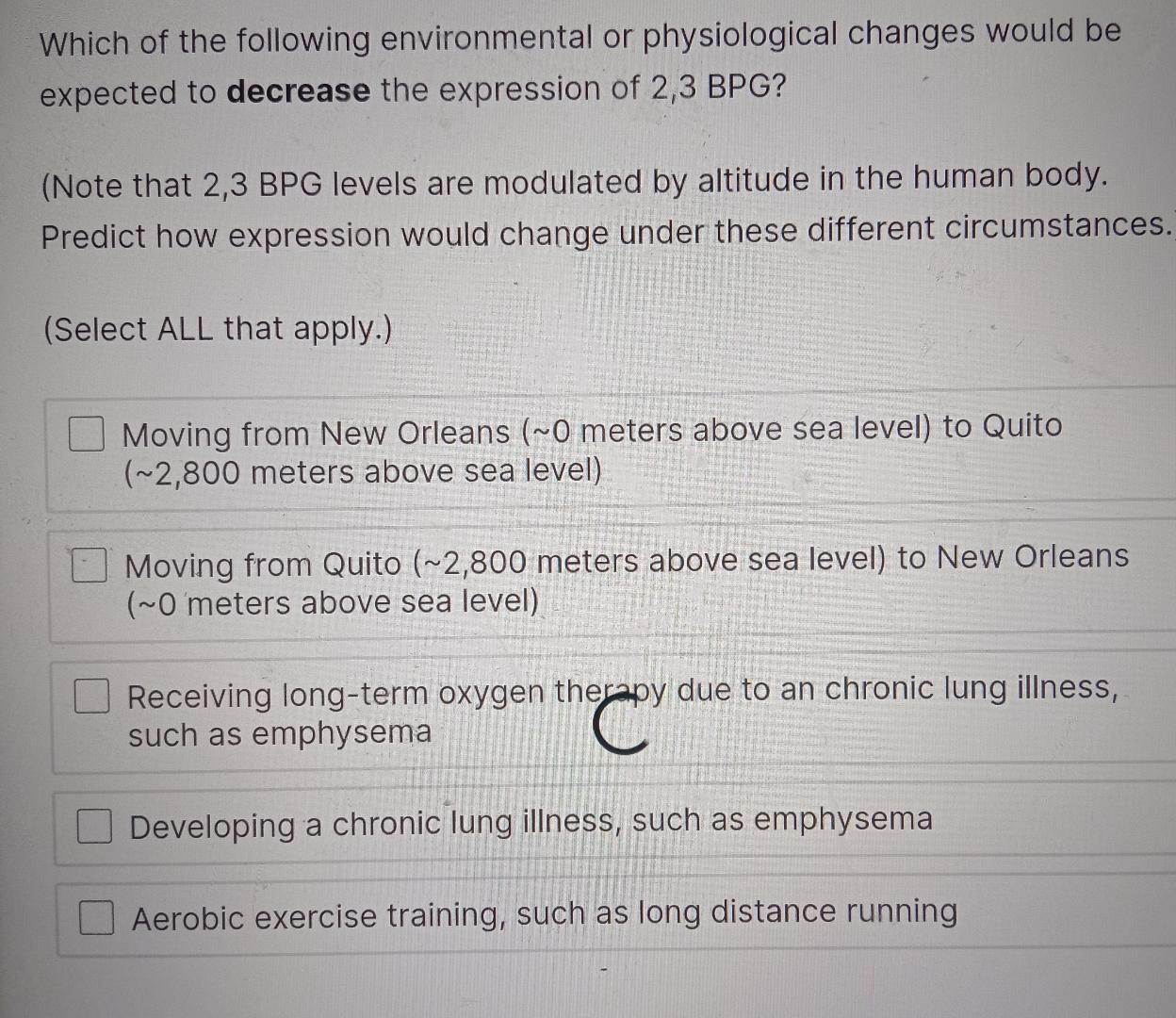 Solved Which of the following environmental or physiological | Chegg.com