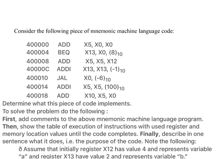 Solved Consider the following piece of mnemonic machine | Chegg.com