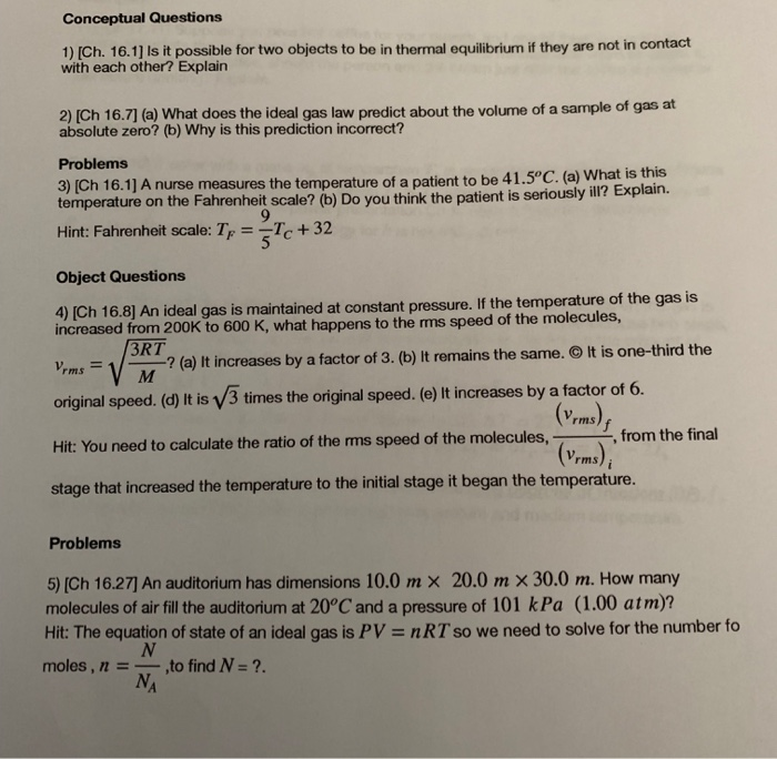 Solved Conceptual Questions 1) Ch. 16.1) Is it possible for | Chegg.com