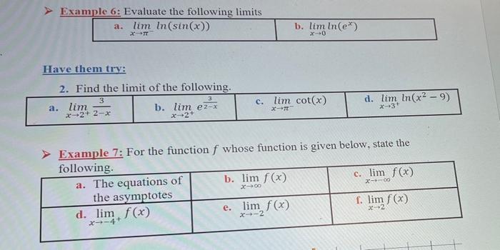 Solved > Example 6: Evaluate the following limits a. lim | Chegg.com