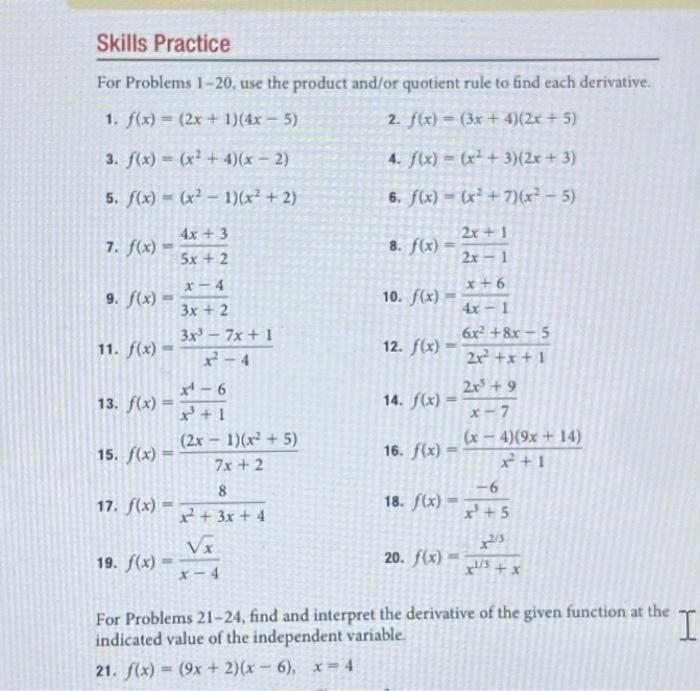 Solved For Problems 1-20, use the product and/or quotient | Chegg.com