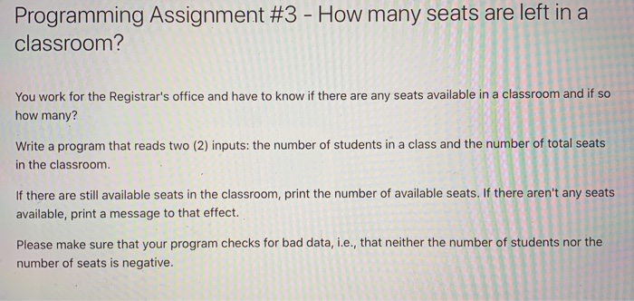 Solved Programming Assignment #3 - How many seats are left | Chegg.com