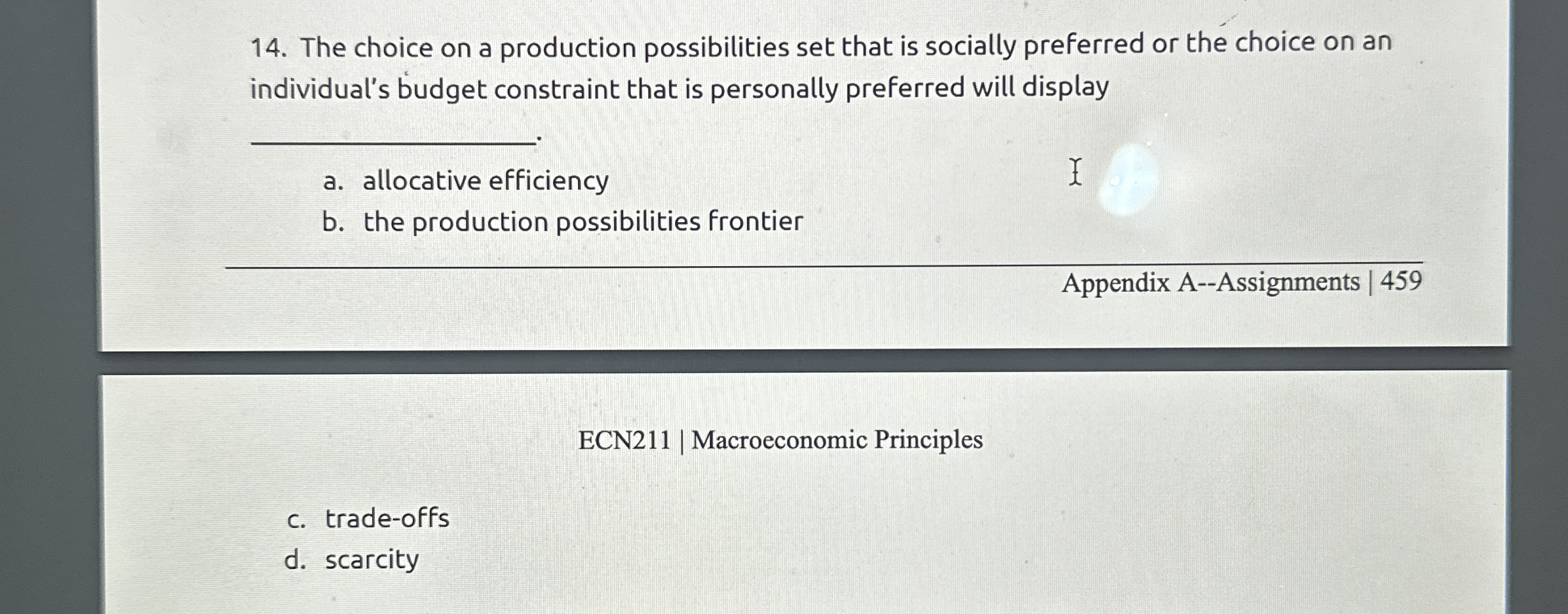 Solved The choice on a production possibilities set that is | Chegg.com