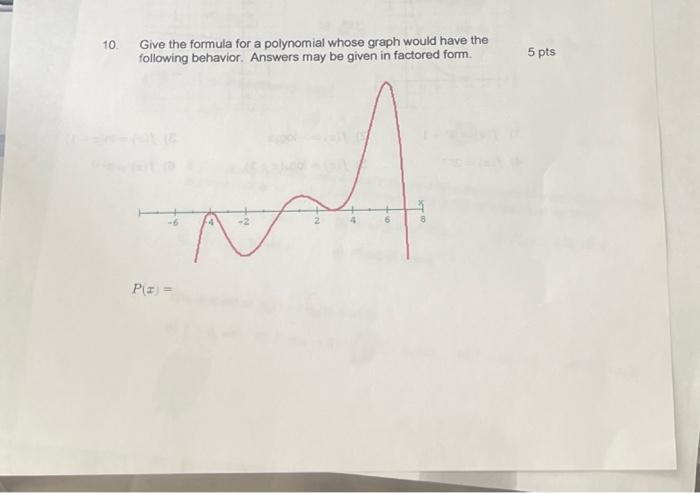 10. Give the formula for a polynomial whose graph | Chegg.com