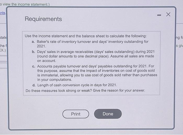 Solved The Baker 2021 income stalement and balance sheot | Chegg.com