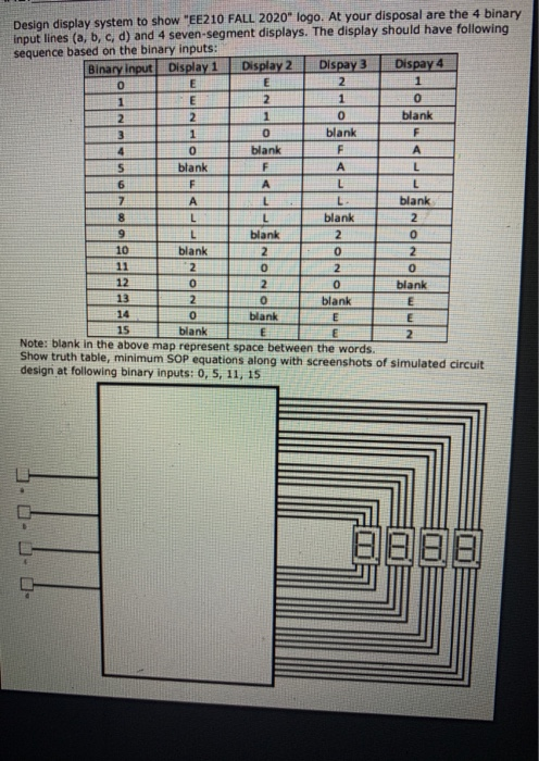 Solved Nm Design display system to show "EE210 FALL 2020" | Chegg.com