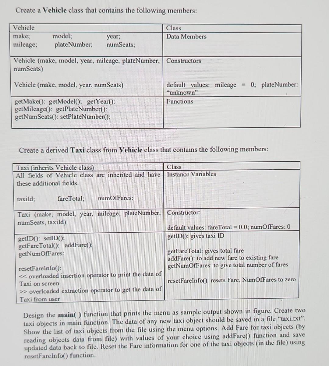 Solved Create a Vehicle class that contains the following | Chegg.com