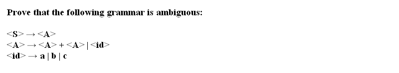 Solved Prove that the following grammar is ambiguous: | Chegg.com