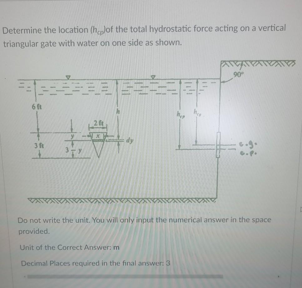 Solved Determine the location (hcp)of the total hydrostatic | Chegg.com
