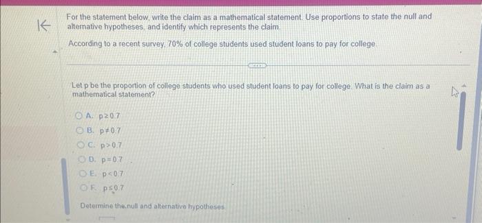 Solved For the statement below, write the claim as a | Chegg.com