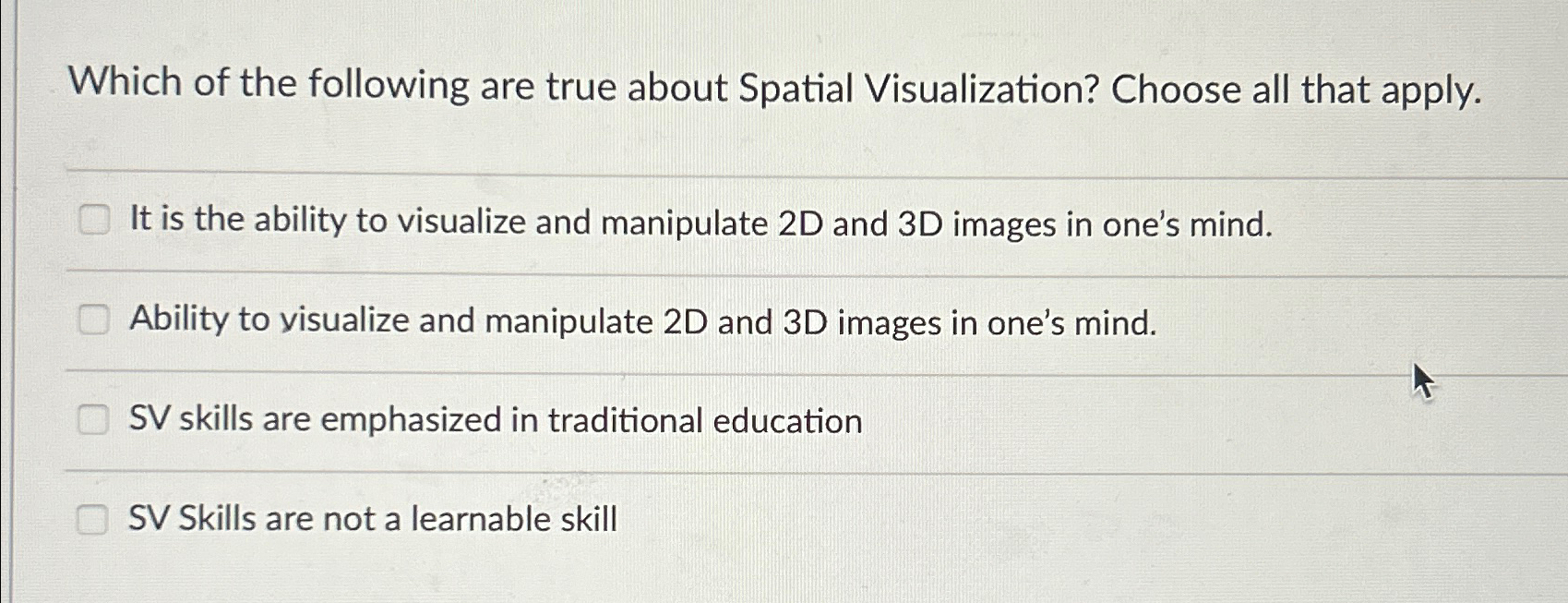 Solved Which of the following are true about Spatial | Chegg.com