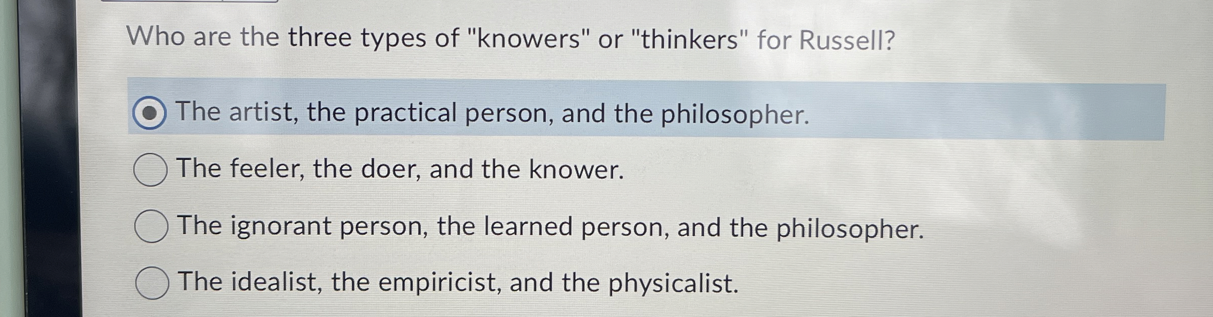 Who are the three types of "knowers" or "thinkers" | Chegg.com