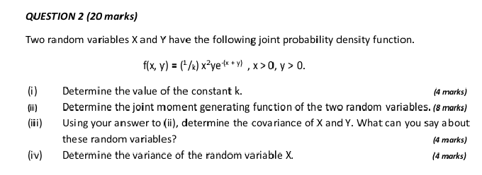 Solved Two random variables X and Y have the following joint | Chegg.com
