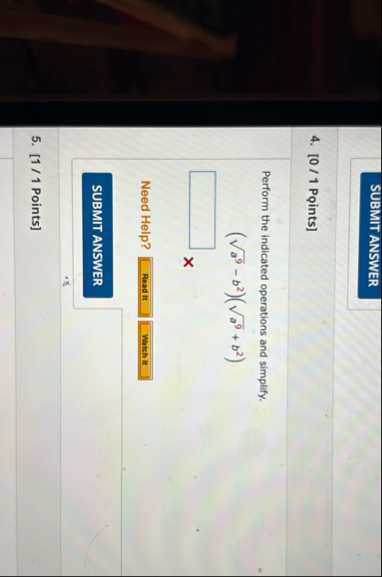 Solved SUBMIT ANSWER4. [0 / 1 ﻿Points]Perform the indicated | Chegg.com