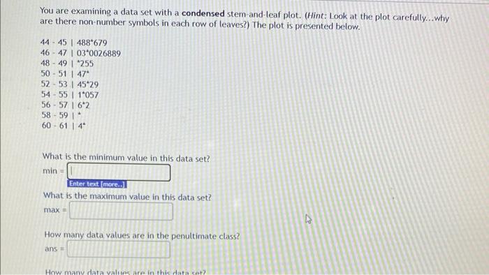 Solved You are examining a data set with a condensed | Chegg.com