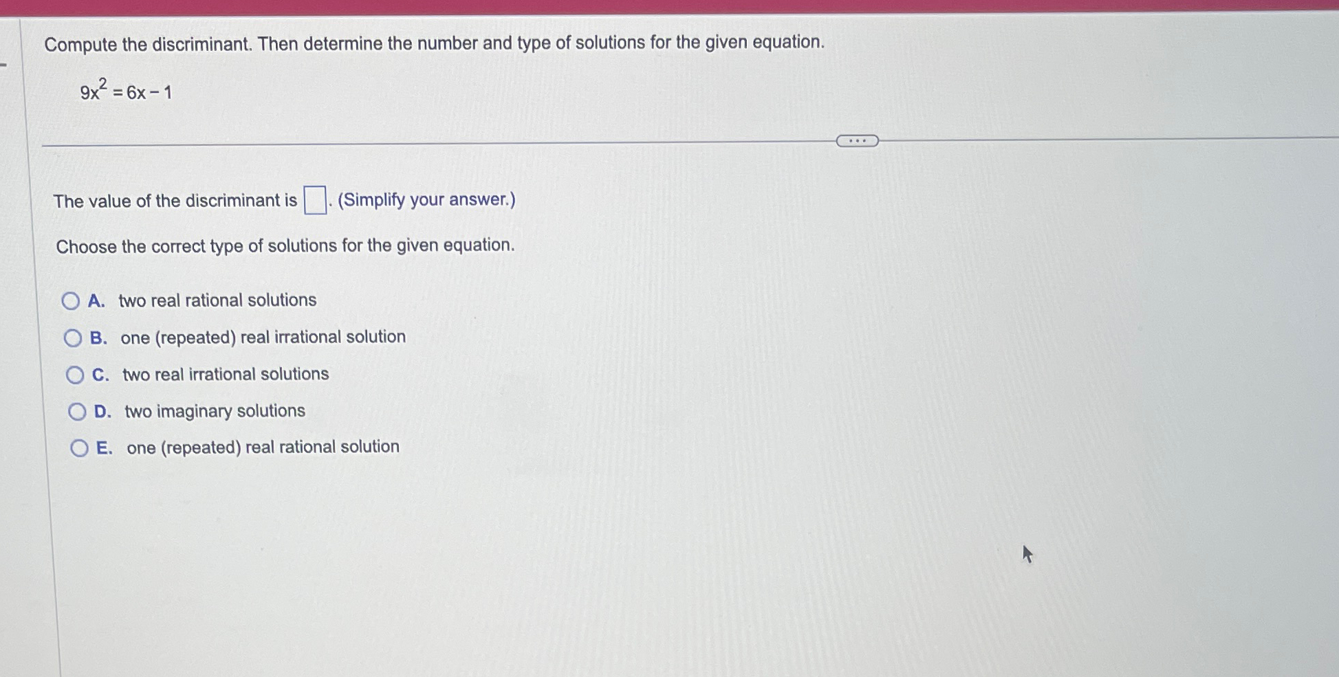 Solved Compute the discriminant. Then determine the number | Chegg.com