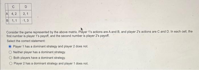 Solved Consider the game represented by the above matrix. | Chegg.com