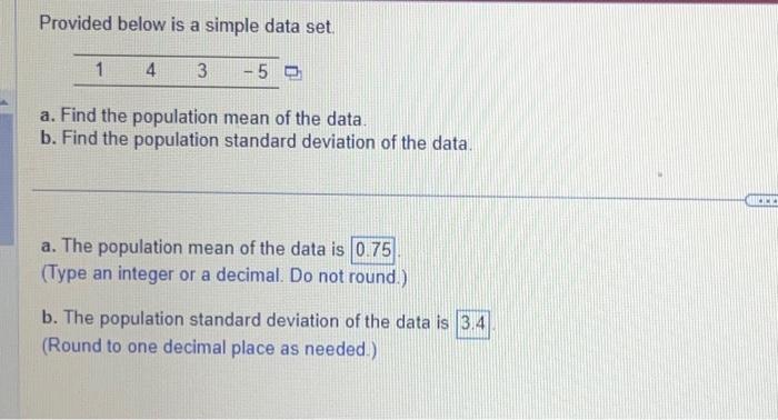 Solved Provided below is a simple data set. a. Find the | Chegg.com