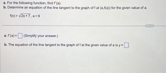 Solved a. For the following function, find f′(a). b. | Chegg.com