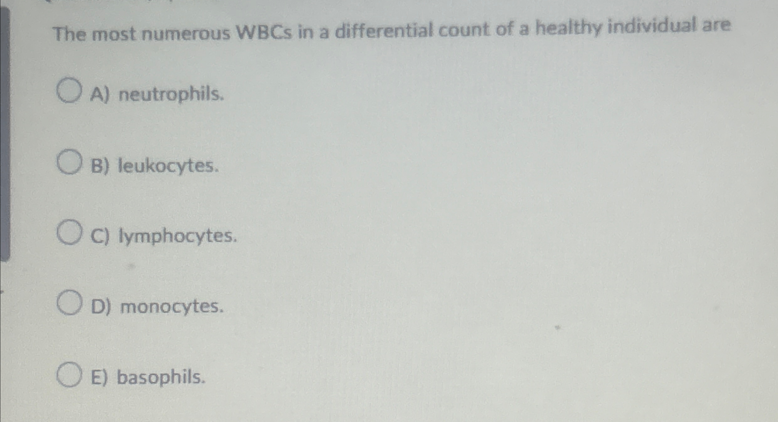 Solved The most numerous WBCs in a differential count of a | Chegg.com