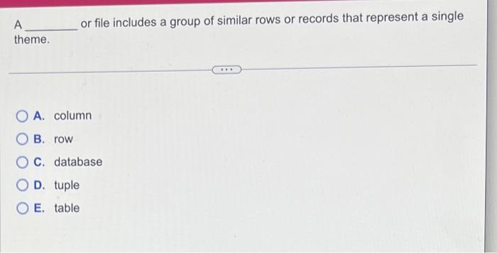 Solved A or file includes a group of similar rows or records | Chegg.com
