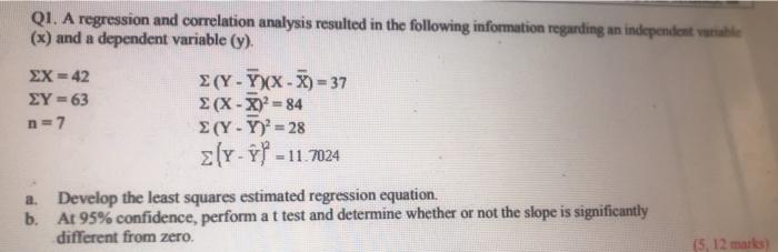 Solved Q1. A regression and correlation analysis resulted in | Chegg.com