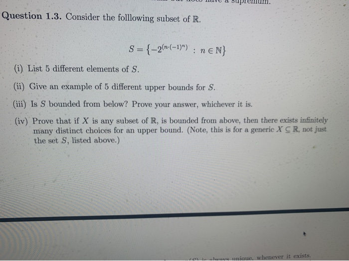 Solved Question 1.3. Consider the folllowing subset of R. | Chegg.com