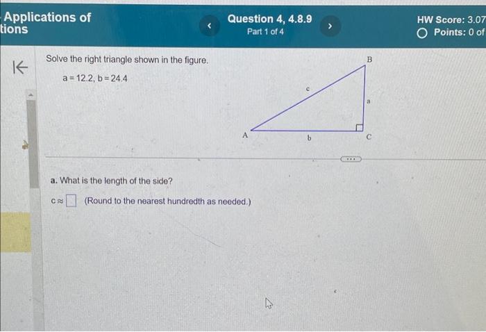 Solved Applications of tions K Solve the right triangle | Chegg.com