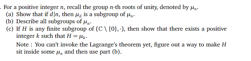 Solved For a positive integer n, ﻿recall the group n-th | Chegg.com