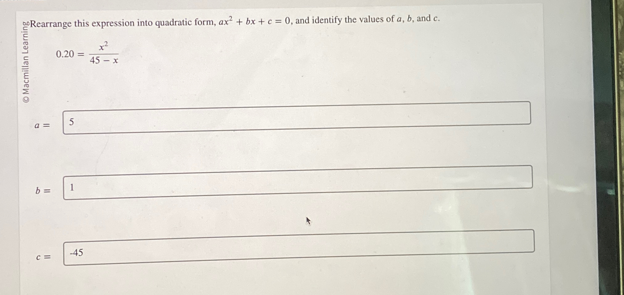 Solved Rearrange this expression into quadratic form, | Chegg.com