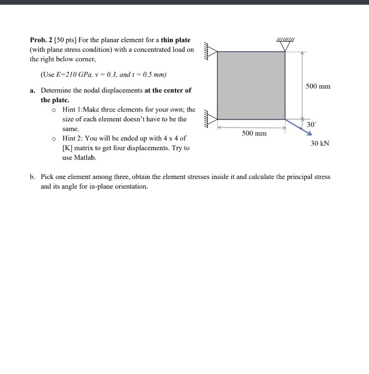 Solved Prob. 2 [50 ﻿pts] ﻿For the planar element for a thin | Chegg.com