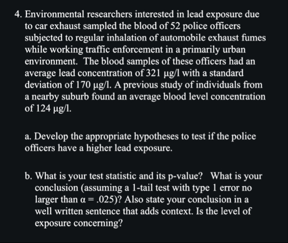 Solved Environmental researchers interested in lead exposure | Chegg.com