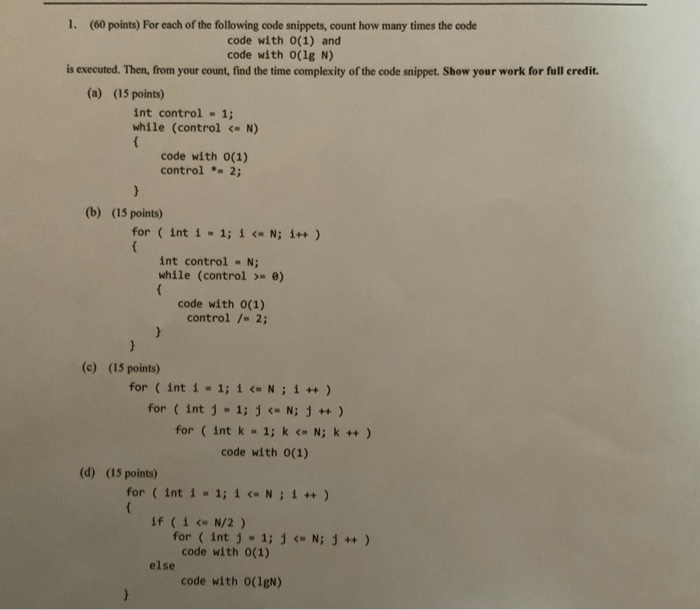 Solved 1. (60 points) For each of the following code | Chegg.com