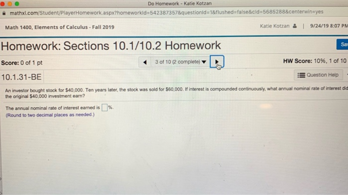 Solved Do Homework - Katie Kotzan mathxl.com/Student/Player | Chegg.com