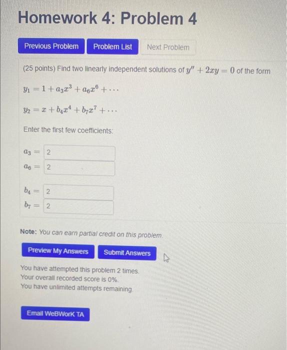 Solved Homework 4 Problem 4 Previous Problem Problem List