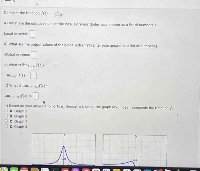 Solved Consider The Function F T 3t 1 4t² A What Are The
