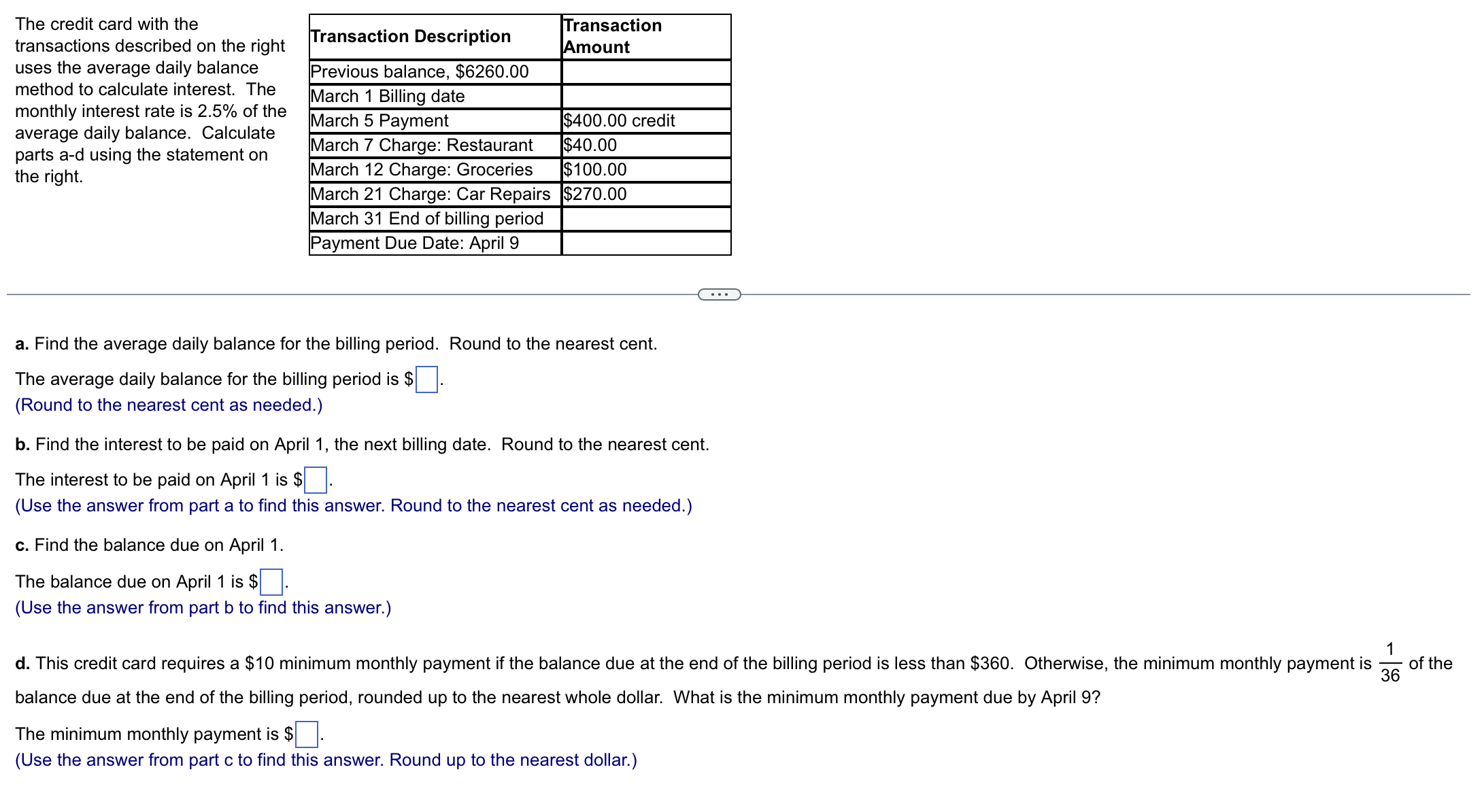Solved The credit card with the transactions described on | Chegg.com