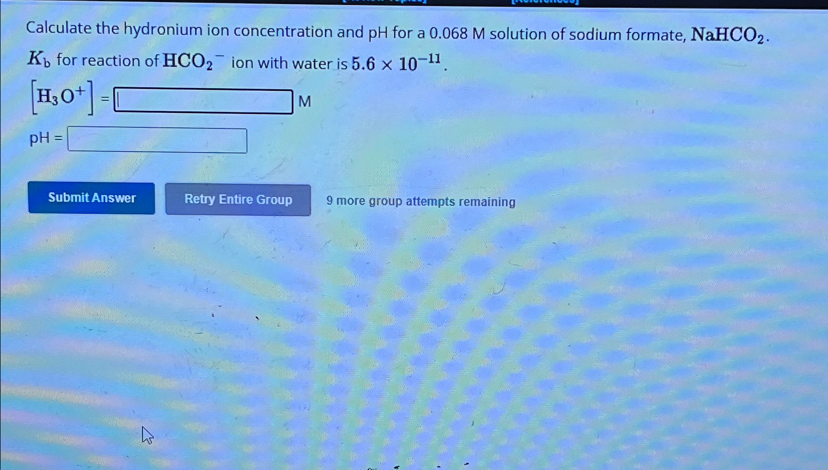Solved Calculate the hydronium ion concentration and pH ﻿for | Chegg.com
