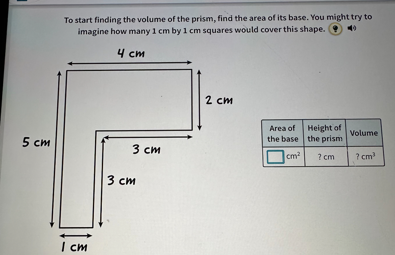 Solved To start finding the volume of the prism, find the | Chegg.com