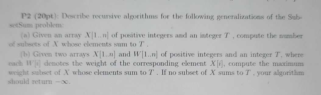 Solved P2 (20pt): Describe recursive algorithms for the | Chegg.com