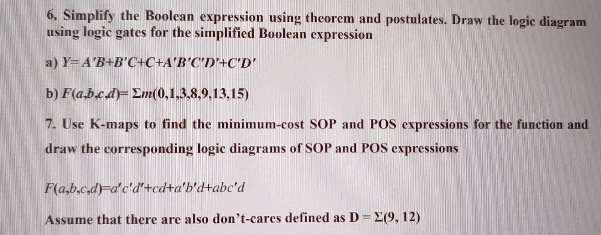 Solved 6 Simplify The Boolean Expression Using Theorem And 2688