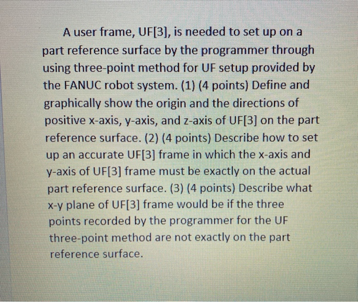 A user frame, UF[3), is needed to set up on a part | Chegg.com