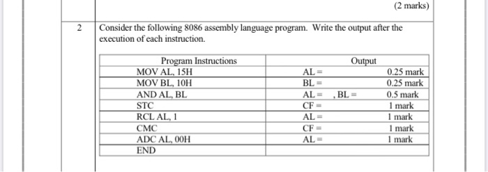 Solved Consider the following 8086 assembly language | Chegg.com