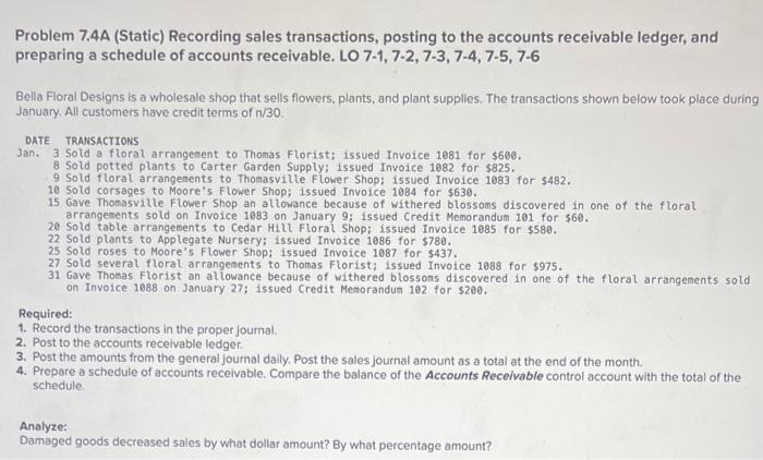 Solved Problem 7.4A (Static) Recording sales transactions, | Chegg.com