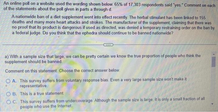 Solved An online poll on a website used the wording shown | Chegg.com