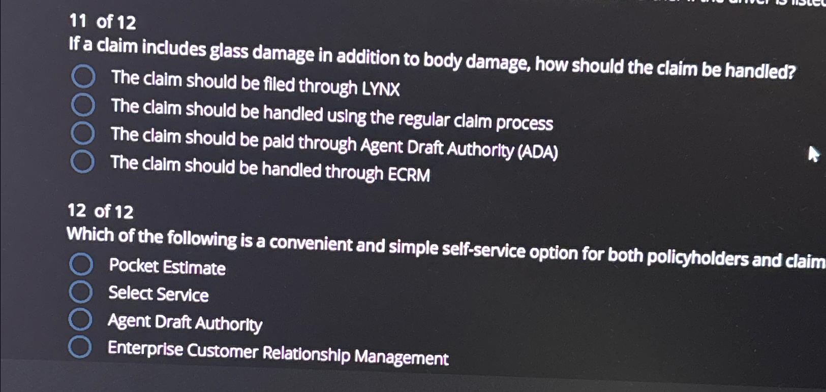 Solved 11 ﻿of 12If a claim includes glass damage in addition | Chegg.com